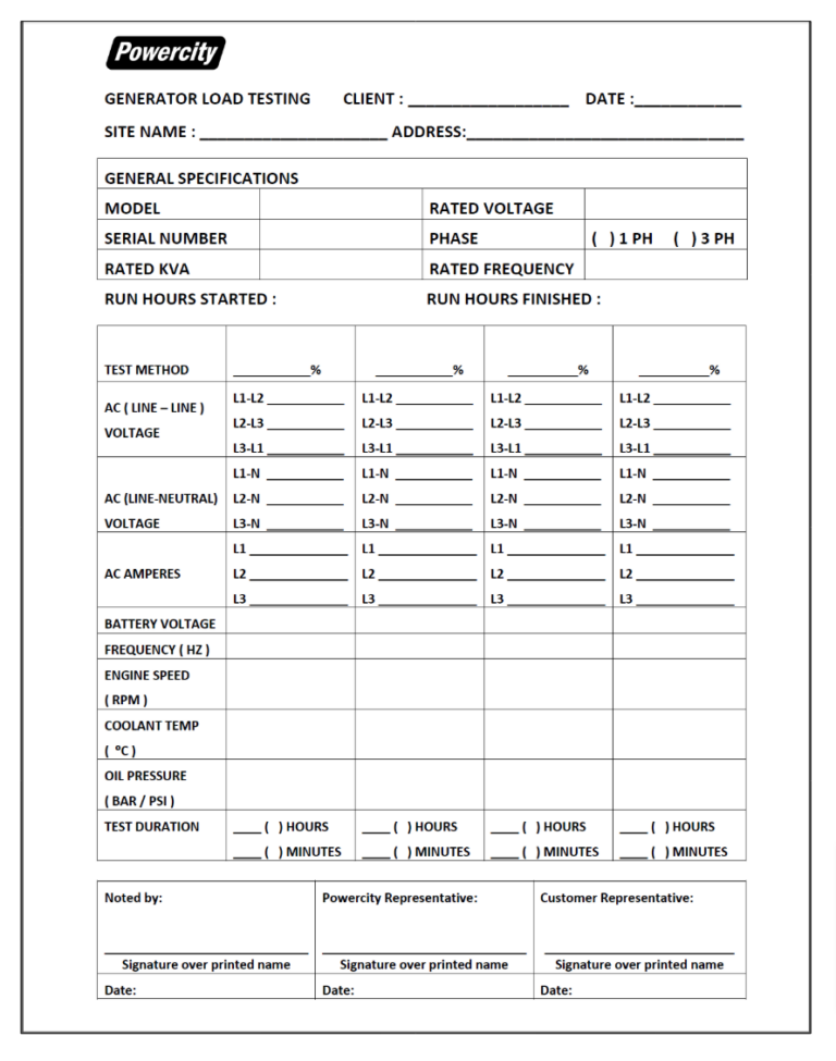 Load bank testing procedure. - Powercity